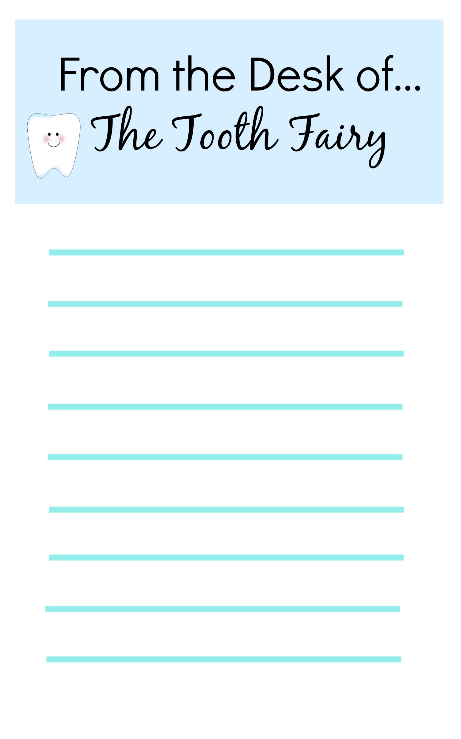 Tooth Fairy Letterhead Tooth Fairy Letter BLANK PRINTABLE PDF 