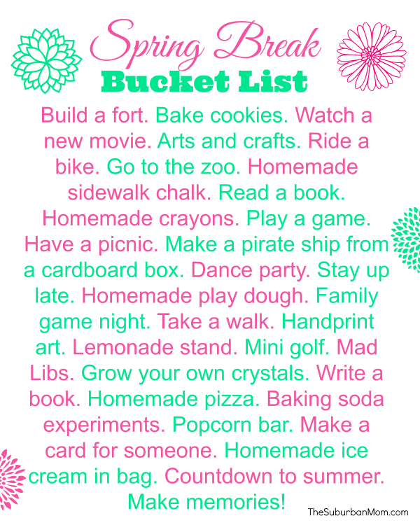 Spring Break Bucket List ~ Free Printable Spring Break Bucket List ~ Free Printable