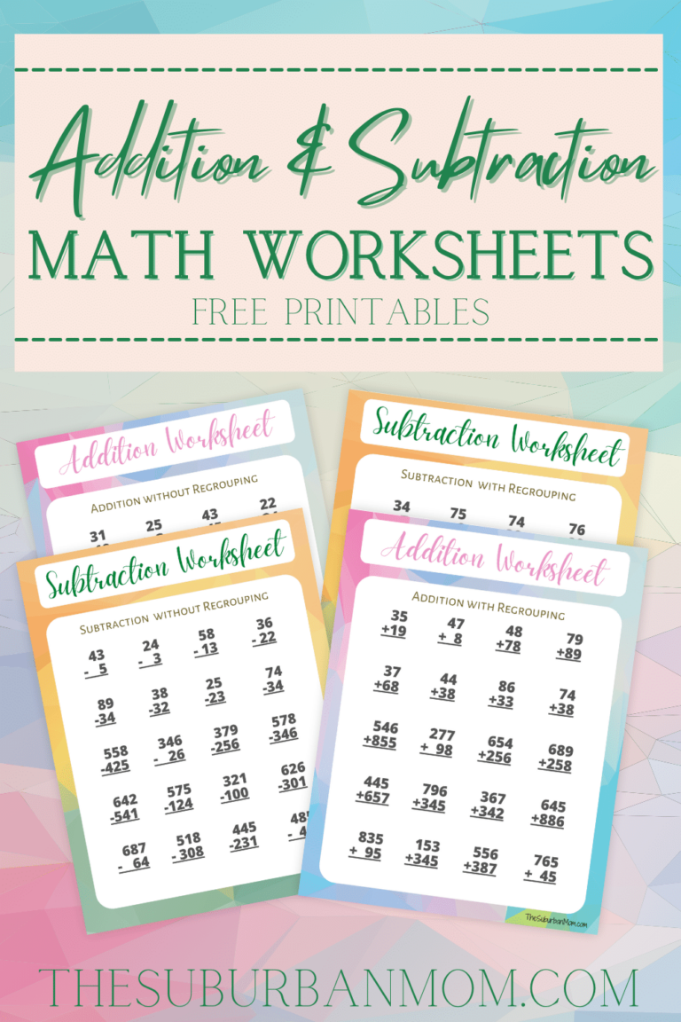 Addition And Subtraction Math Worksheets Free Printable