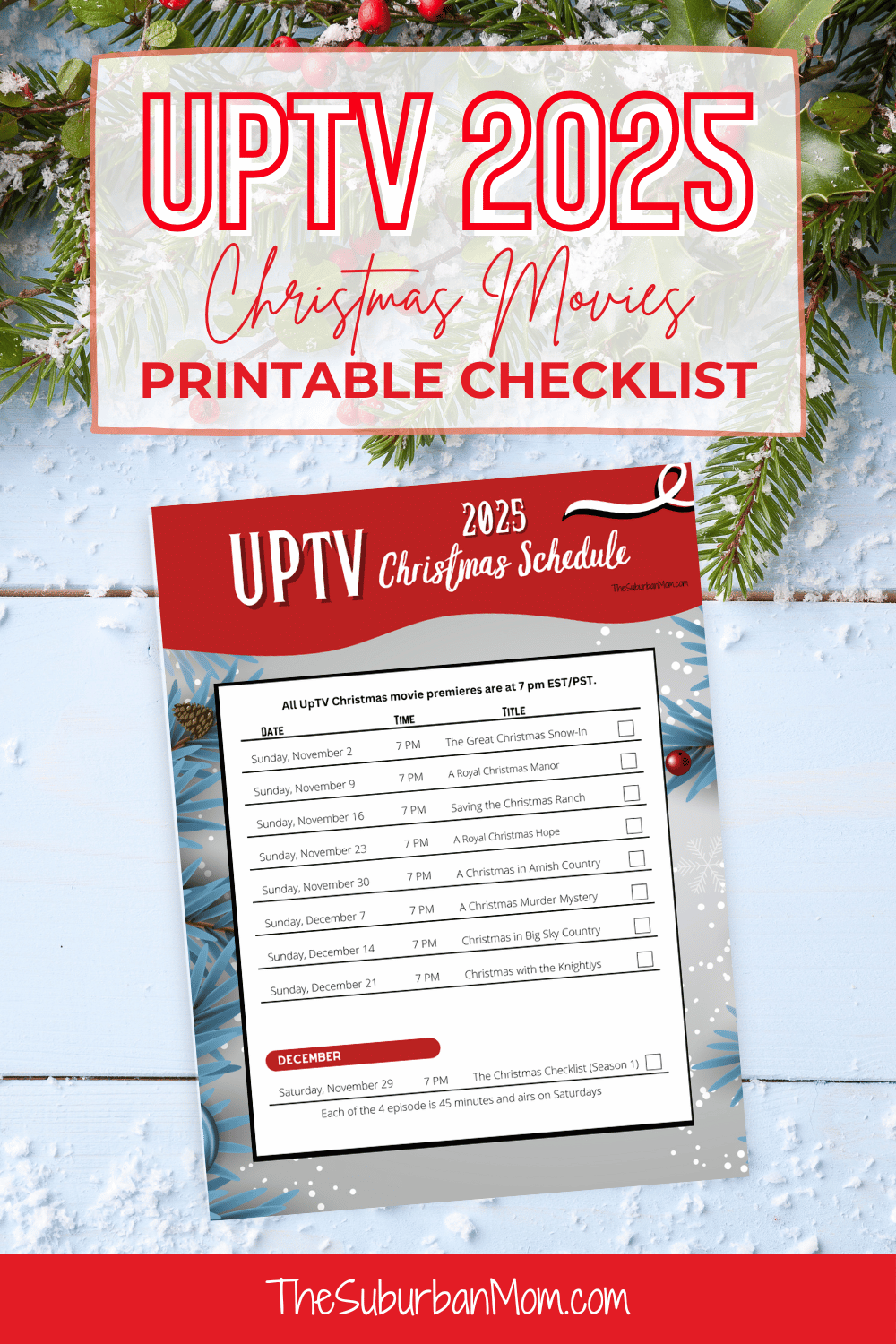 UPtv Christmas Movie 2025 Schedule Checklist – Free Printable ...